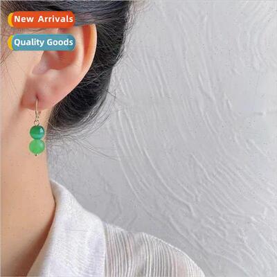 Mori blue green cat eye beaded earrings niche cool handmade