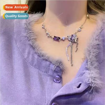 Purple Zirconia Heart Necklace Women Pleated Spliced Metal C