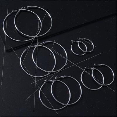 Europe stainless steel shrimp bow buckle large circle earrin