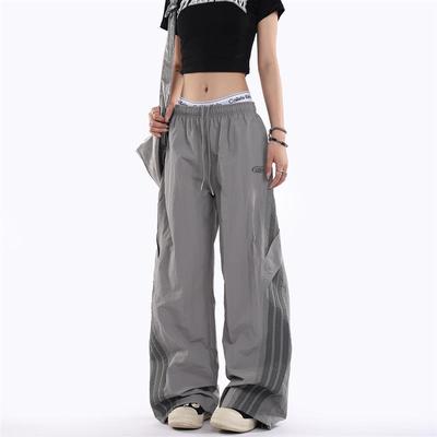 0123Start 美式条纹运动工装裤男女宽松阔腿直筒街舞速干冲锋裤潮