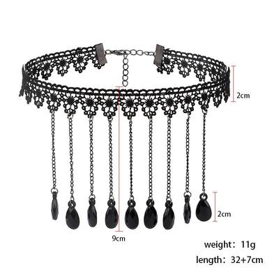 Gothic Chokers Black Beaded Flowers Sexy Lace Neck