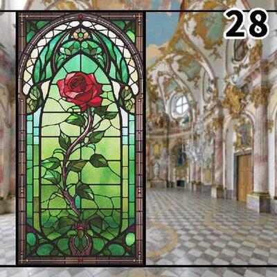 Colorful 3D Rose Design Stained Glass Window Privacy Film