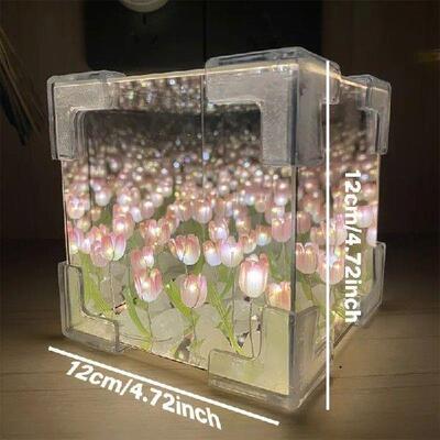 DIY Tulip Mirror Cube Lamp Simulation Artificial Flowers