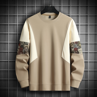 新中式卫衣男春秋季国潮拼接小熊刺绣青少年潮牌宽松圆领休闲上衣