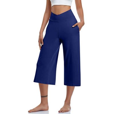 Sweatpants Pocket Color Solid Loose Pants Capri Waist High