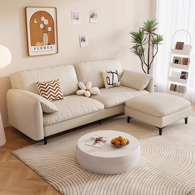 奶油风小户型沙发客厅卧室两人三人公寓民宿租房猫爪皮布小沙发