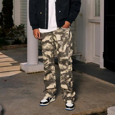 YORAINBOW 潮牌新款复古美式街头直筒迷彩微喇牛仔裤男宽松青少年