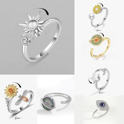 Anti Stress Anxiety Ring For Women Satinless Steel Sunflower