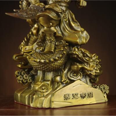 铜关公神像关帝圣君黄铜武财神摆件站龙骑龙关公关二爷站关公