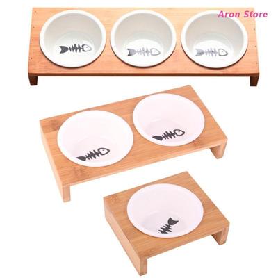 Elevated Pet Bowls, Raised Dog Cat Feeder Solid Bamboo
