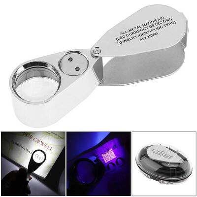 Magnifying Glass Jewelry Loupe 40x Diamond Lamp Uv-Light Fol