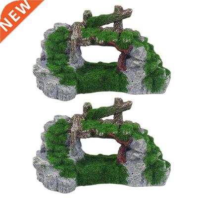 2X Resin Moss Bridge Fish Play Cave Decor For Fish Tank