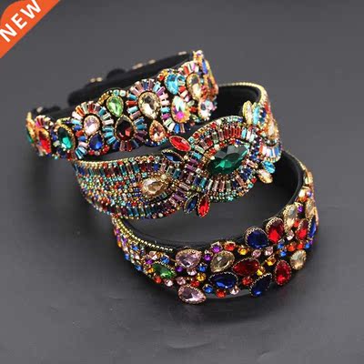 Color Rhinestone Flower Wide-brimmed Headband Baroque Fashio
