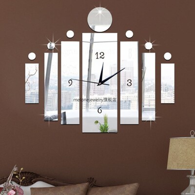 Luxury 3d Mirror Silver Wall Clock Modern Design Home Decor