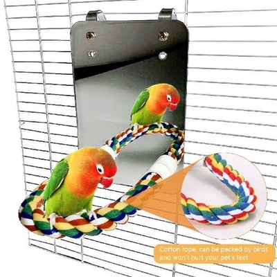 Bird Large Mirror Rope Perch Cage Toy for Parrot Parakeet