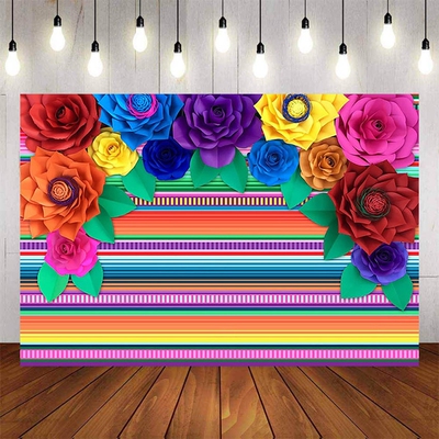 Vinyl 7x5ft Mexican Fiesta Birthday Party Colorful Stripes