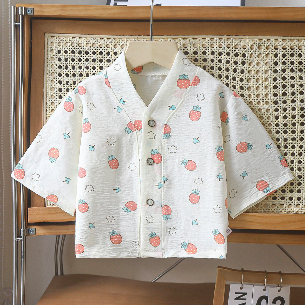 2024夏款儿童云朵棉家居服单件上衣开衫七分袖宝宝空调服