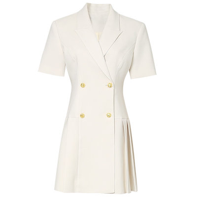 杏色收腰显瘦西装连衣裙