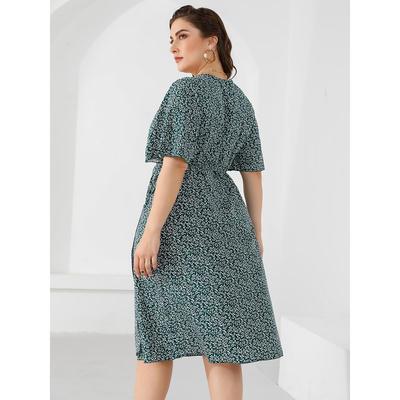 Dress Casual Wrap Sleeve Trumpet Lace-Up V-Neck Size Plus