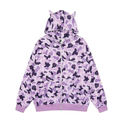 American vintage animal alphabet printed zipper hoodie for m