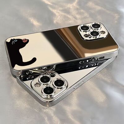 日韩趴趴黑猫适用iQOOZ10Turbo+Z9Z8Z7手机壳镜面iQOONeo11109SPro+87竞速版6SE电镀爱酷iQOO151312学生U3U5x