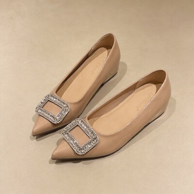 法式尖头浅口4cm内增高奶奶鞋