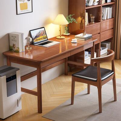 阳电台脑书桌一桌窄型体全实木长条工作台简约小生家学用写字9707