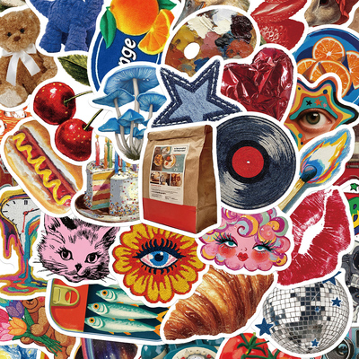 100张复古Y2K风格贴纸趣味艺术风儿童装饰手账桌面手机壳笔记本