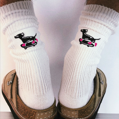TREETALLIFE滑板狗袜子堆堆袜男款女款中筒长筒潮流印花粗针长袜
