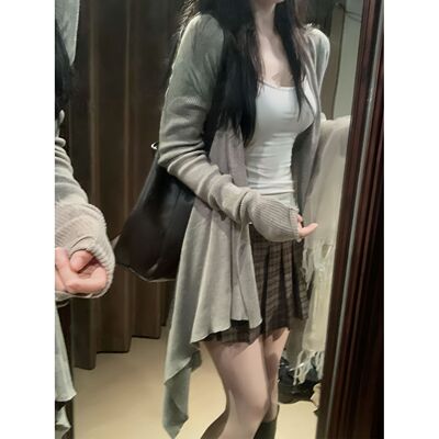北城故事 韩系法式温柔针织慵懒风简约开衫+上衣+百褶裙子女