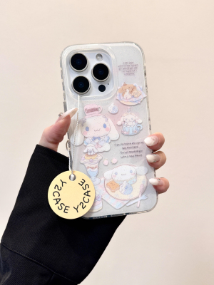 ins少女心细闪玉桂狗下午茶双层印花韩系14适用iphone16promax苹果16pro手机壳苹果16/13软15Promax保护套1女