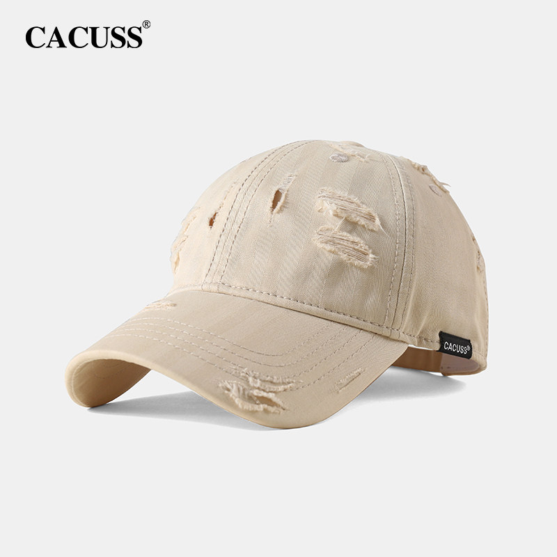 CACUSS棒球帽女防晒鸭舌帽男春夏破洞遮阳时尚百搭休闲大头帽子薄