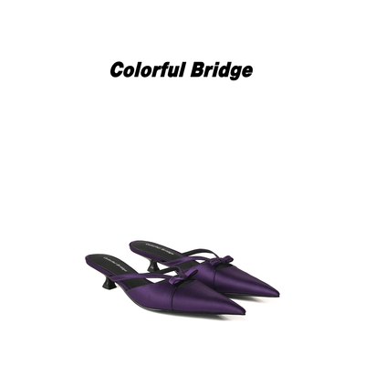 Colorful Bridge【夜鸢】蝴蝶结绑带高跟凉拖 春夏一脚蹬穆勒拖鞋