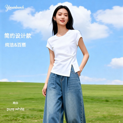 【小丫专属】简约圆领短袖T恤女纯色百搭显瘦59011