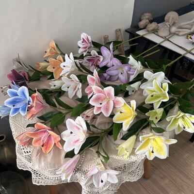 仿真花3D感阳光婚合花3头百合假花酒店布置婚AL-1301手庆订宴百插
