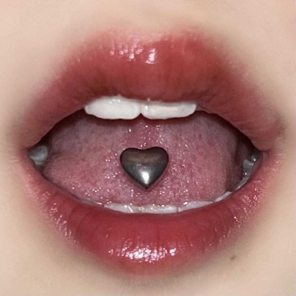 墨刺研究室 桃心心型舌钉钛钢立体欧美辣妹风爱心舌头钉穿刺饰品