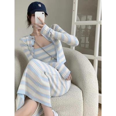 法国FAD ZOMO孕妇秋装连衣裙新款时尚气质条纹针织洋气外套两件套