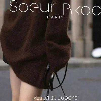 法国SOEUR BKAC法式秋冬复古咖色中长款针织衫宽松软糯毛衣上衣女