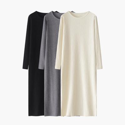 NextMary针织连衣裙女中长款过膝小黑裙打底长裙配大衣毛衣裙秋冬