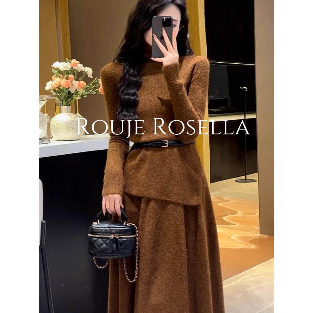 法国Rouje Rosella⭐法式赫本风针织套装女春秋毛衣半身裙两件套