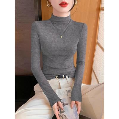 半高领针织打底衫女内搭2025年秋冬新款百搭修身显瘦螺纹洋气上衣