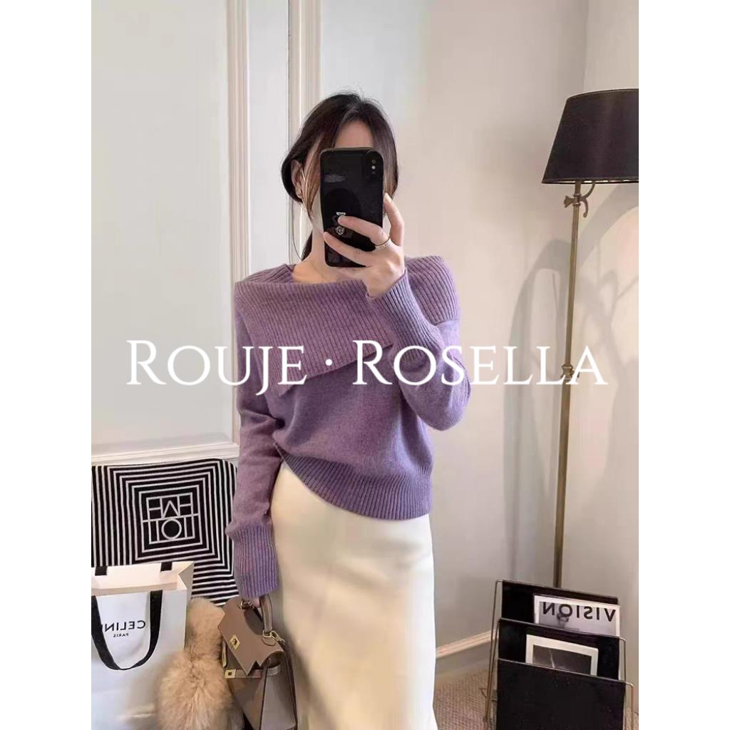 法国Rouje Rosella气质减龄?时尚毛衣女一字肩宽松显瘦温柔上衣