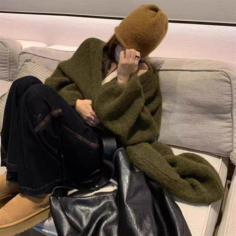 韩系慵懒风长款毛衣外套女装秋冬新款宽松高级感加厚针织开衫大衣
