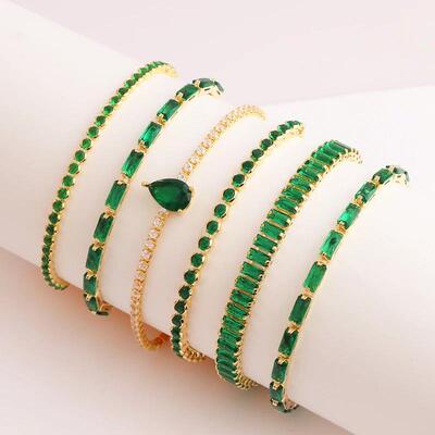 Green Shiny Charm CZ Tennis Bracelet for Women Crystal Zirco