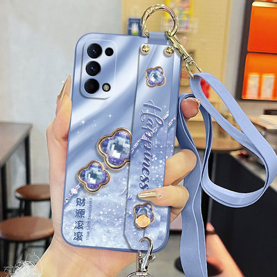 适用于oppoReno5k手机壳reno5pro+/reno5pro/reno5液态腕带支架软壳PEGM10财源滚滚高级感背带保护套防摔全包