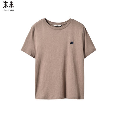 MIIWII末未26夏咖色圆领天丝棉T恤上衣简约纯色短袖针织衫T262144