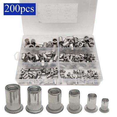 200pcs盒装 304不锈钢拉铆螺母 M3/M4/M5/M6/M8/M10组合套装拉帽