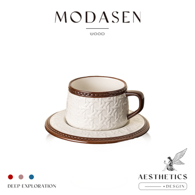 MODASEN法式藤编陶瓷咖啡杯碟