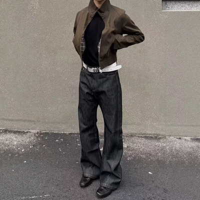 新时代OG原牛13盎司百搭微喇牛仔裤通勤cleanfit神裤刺绣马毛皮牌