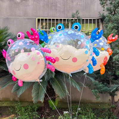 Cartoon Double layer Bubble Balloon Cartoon Crab Self sealing Mouth Ball Ball in the Ball Children's Ground Pushing Nig